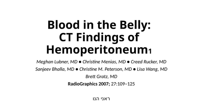 Blood in the belly: ct findings of hemoperitoneum | PPT
