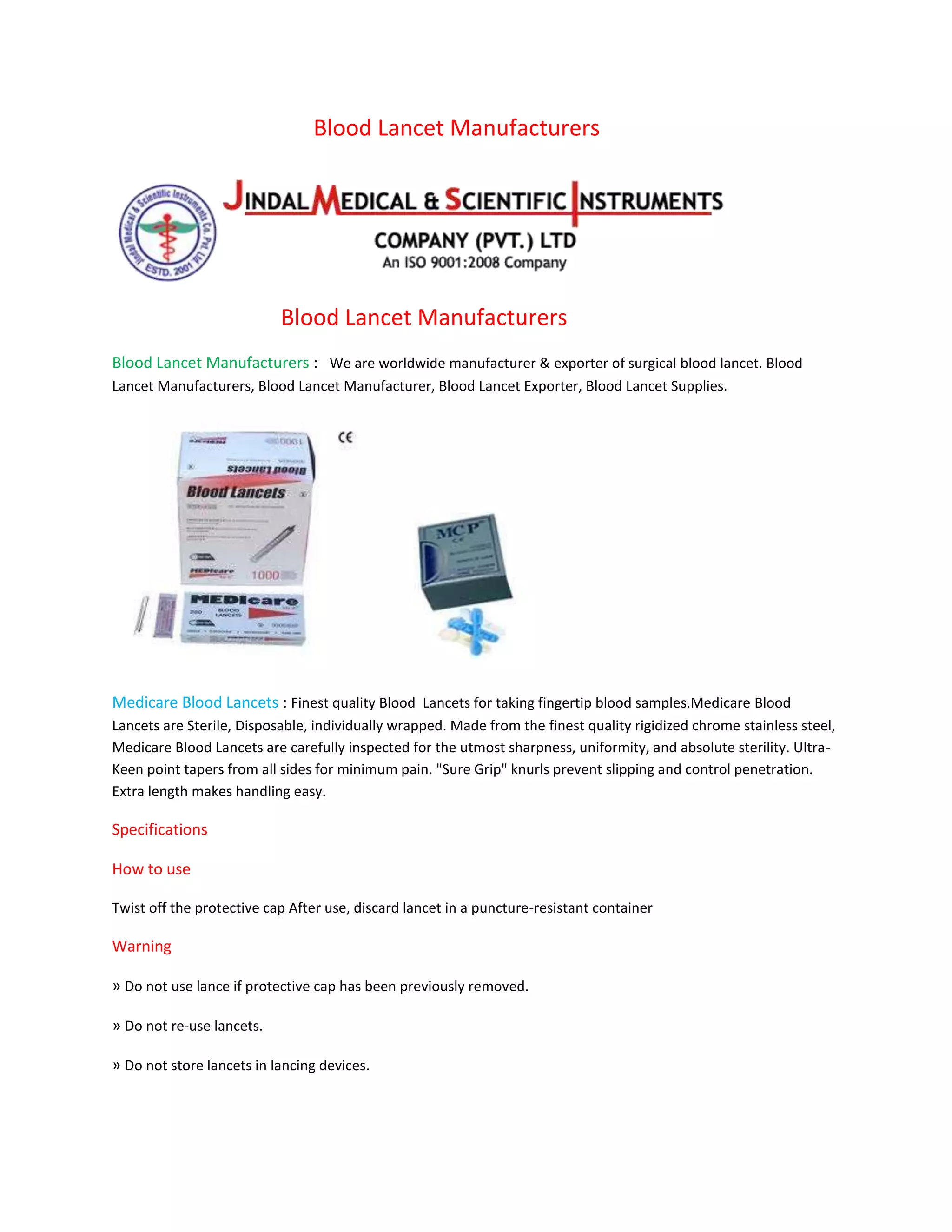 Blood lancet manufacturers | DOCX