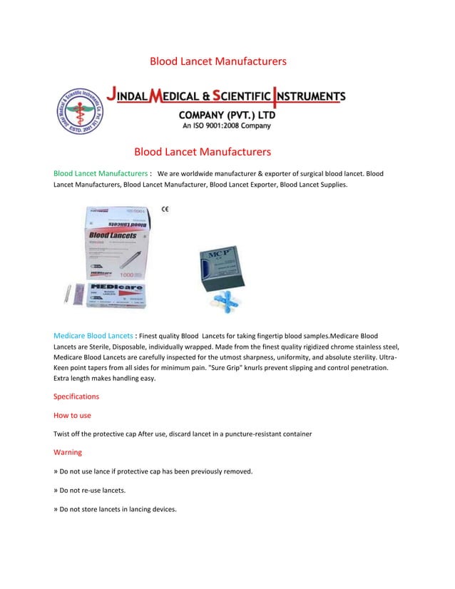 Blood lancet manufacturers | PDF
