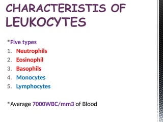 White Blood cells (leukocytes) and their functions. | PPTX