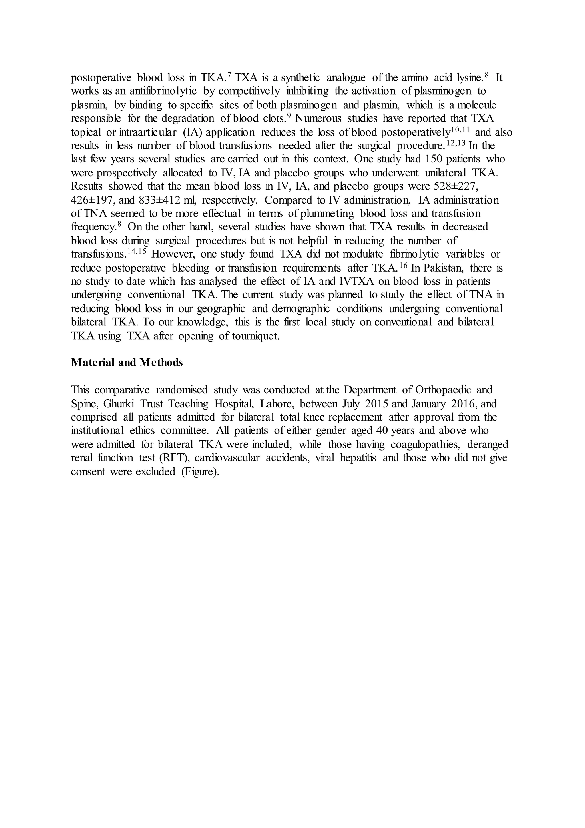 Blood loss after intraarticular and intravenous tranexamic acid in ...
