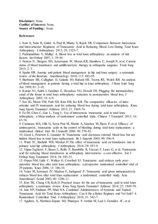 Blood loss after intraarticular and intravenous tranexamic acid in total knee arthroplasty | DOCX