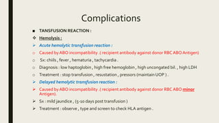 Blood products , transfusion complications | PPTX