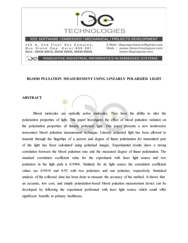 Blood pulsation measurement using linearly polarized light | PDF