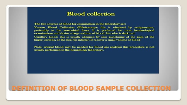 Blood sample collection procedure ppt | PPTX | First Aid | Injuries