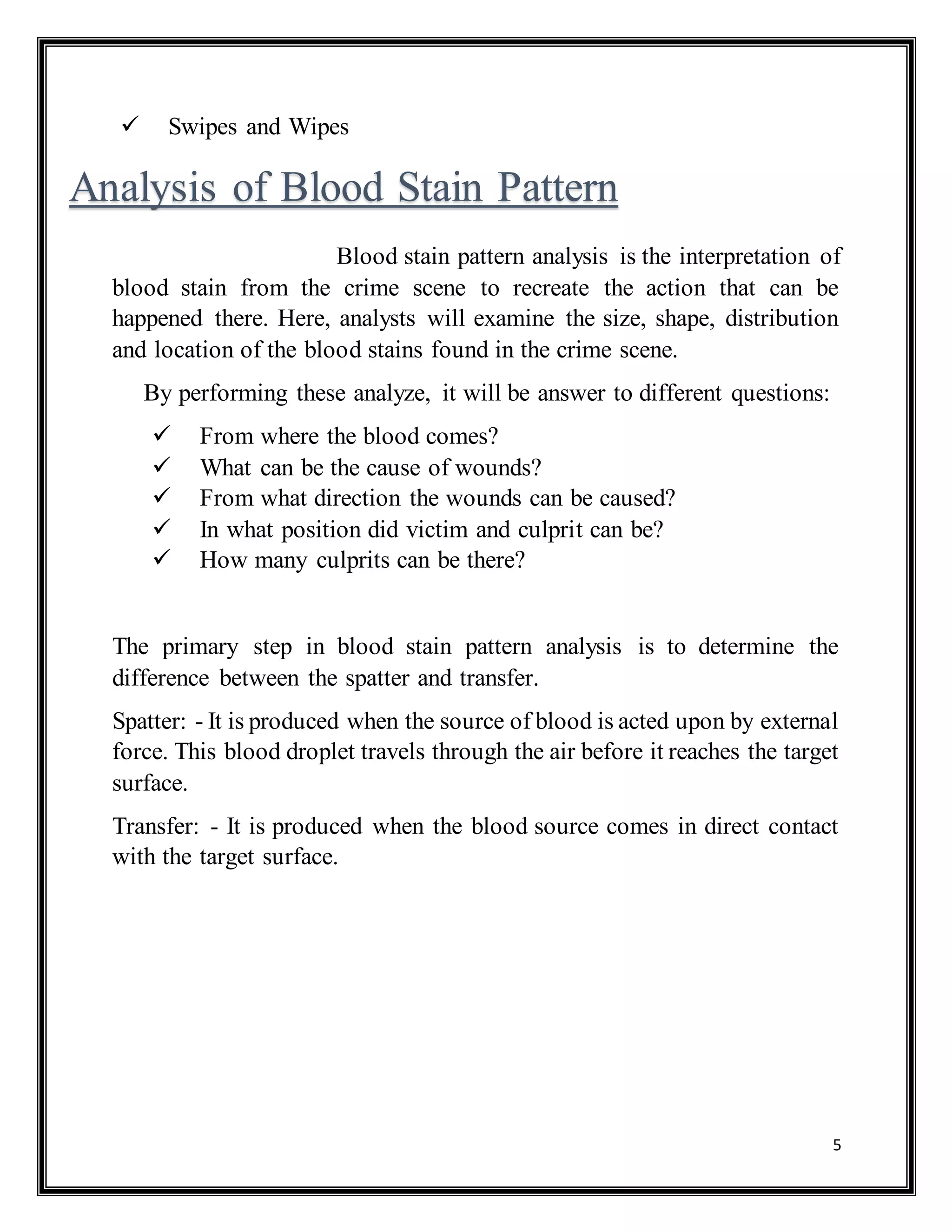 Blood stain pattern analysis | DOCX