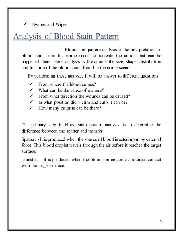 Blood stain pattern analysis | DOCX