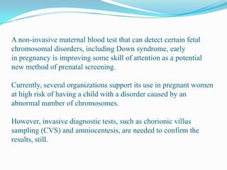 Blood test for detecting fetal abnormalities gaining interest | PPTX