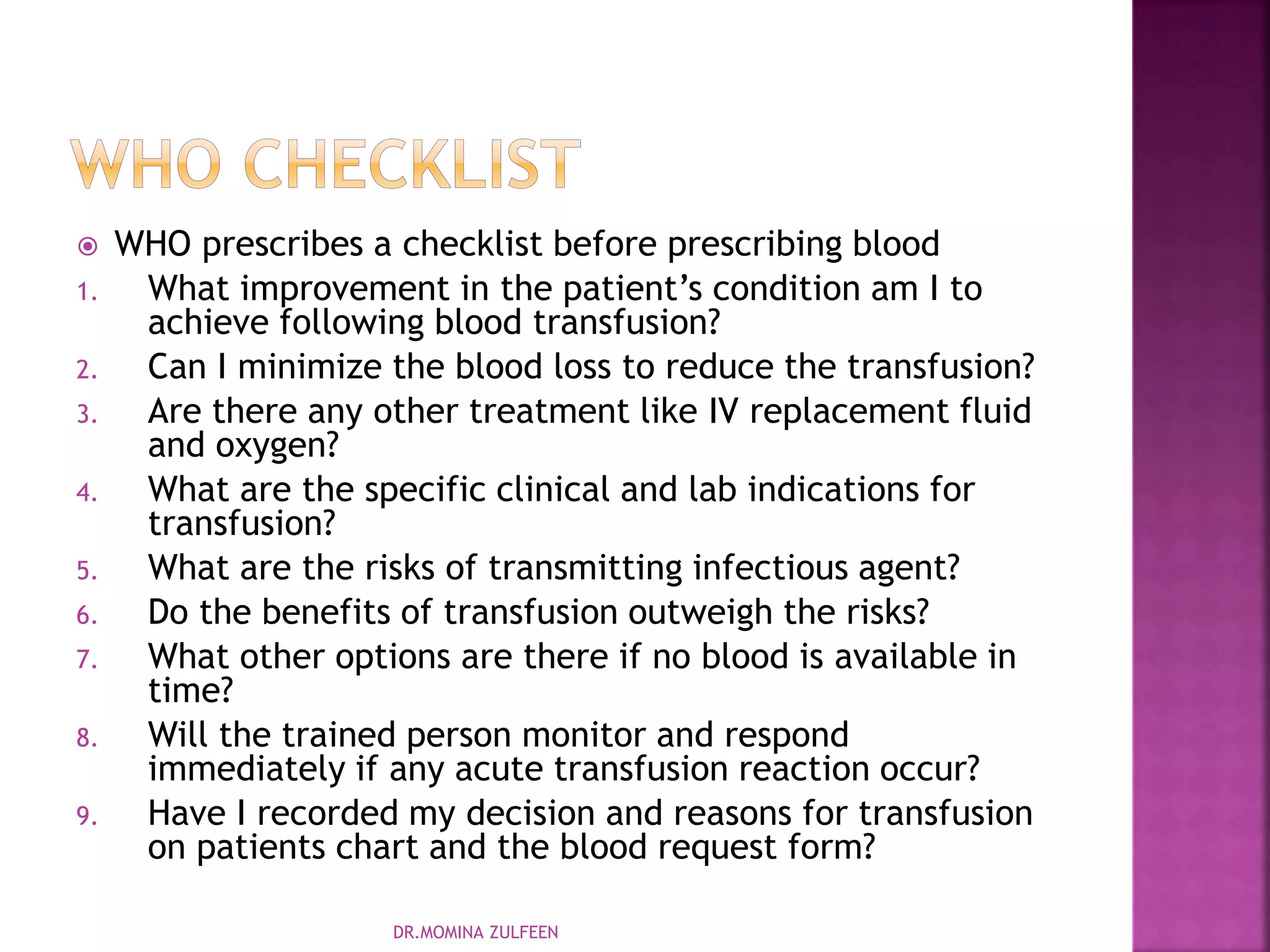 Blood transfusion and its reactions in obstetrics | PPTX