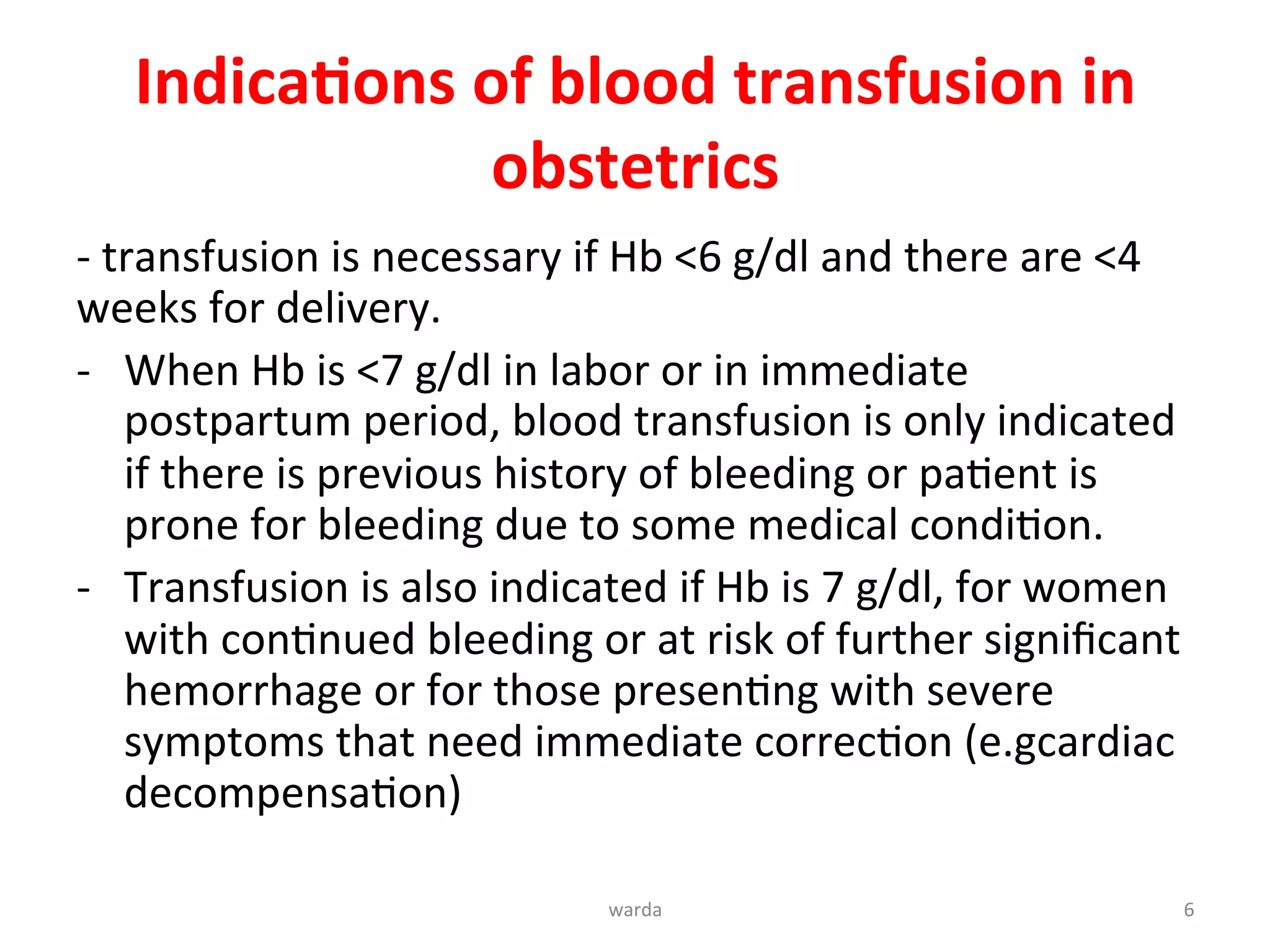 Blood transfusion in obstetrics: evidence based approach | PDF