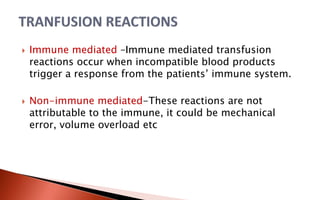 BLOOD TRANSFUSION REACTIONS. | PPTX
