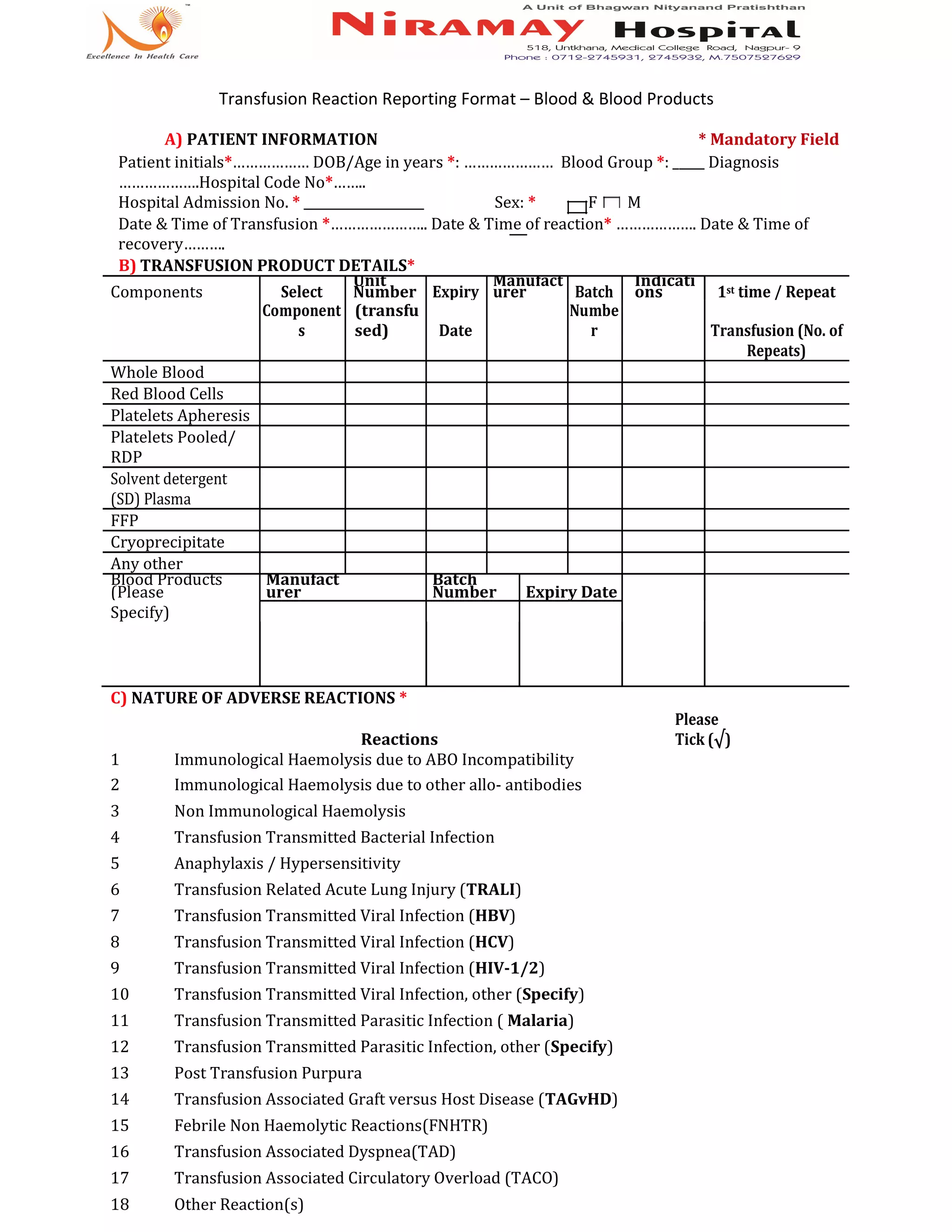 Blood trasfusion reaction reporting format | PDF
