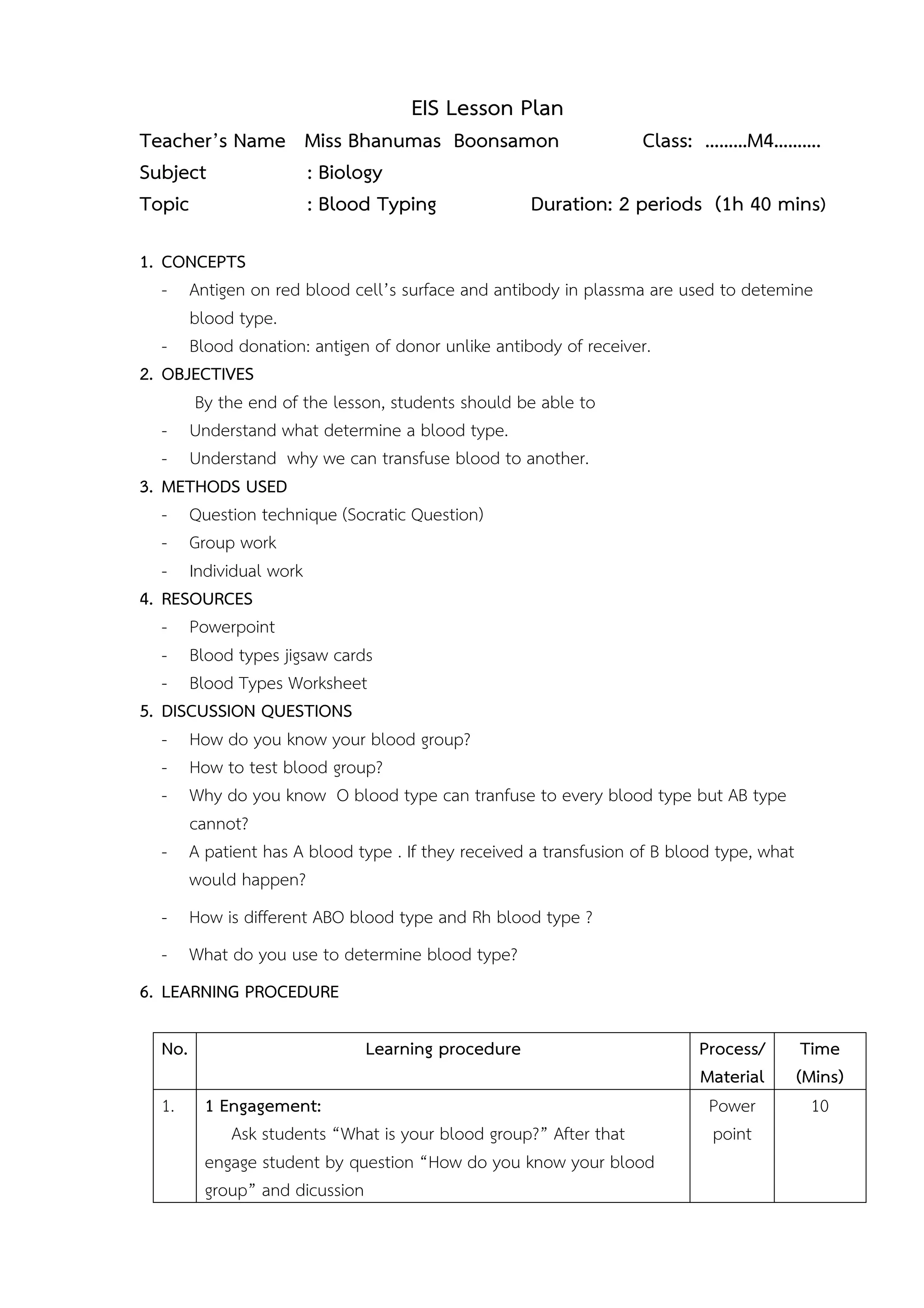 Blood type lesson plan | PDF