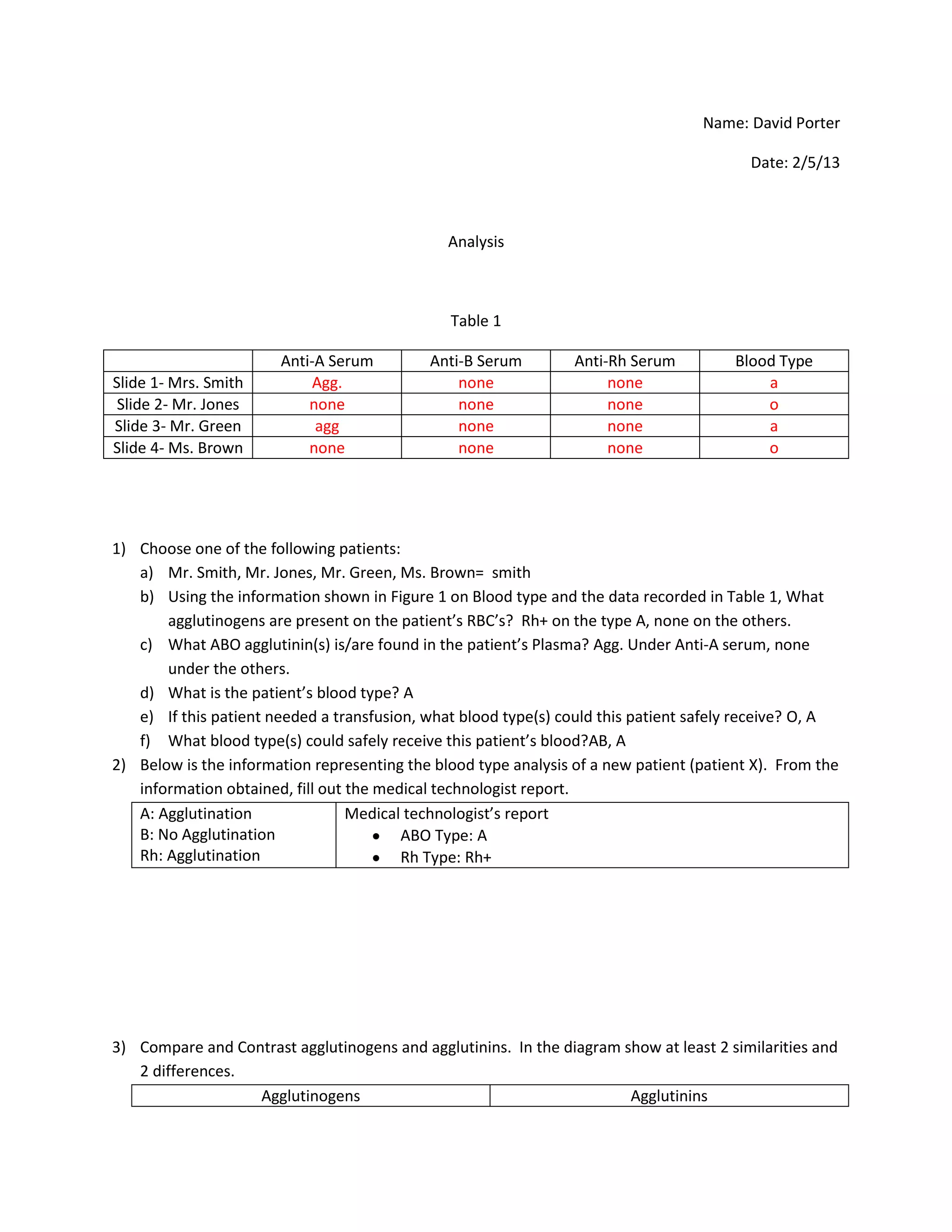 Blood typing analysis | DOCX