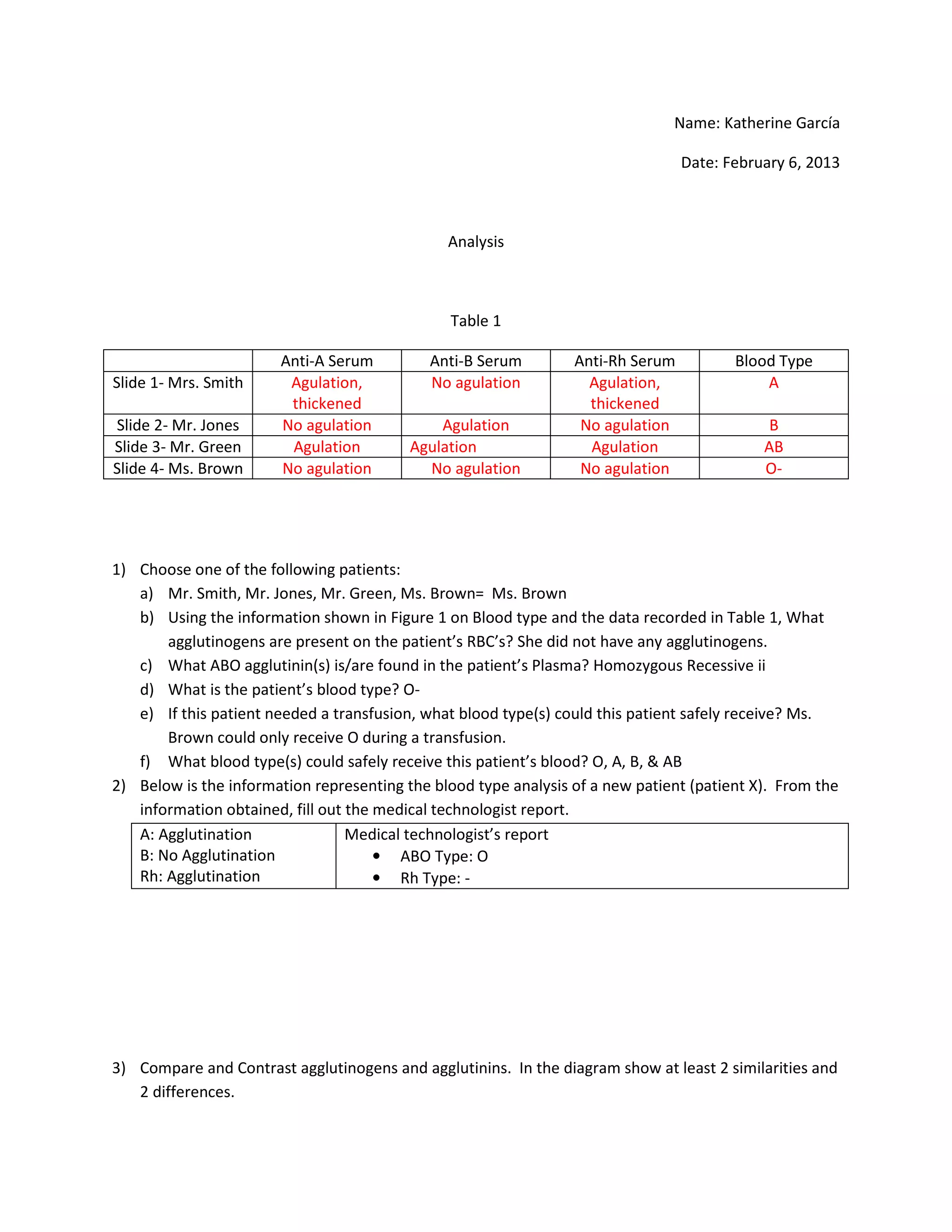 Blood typing analysis | PDF