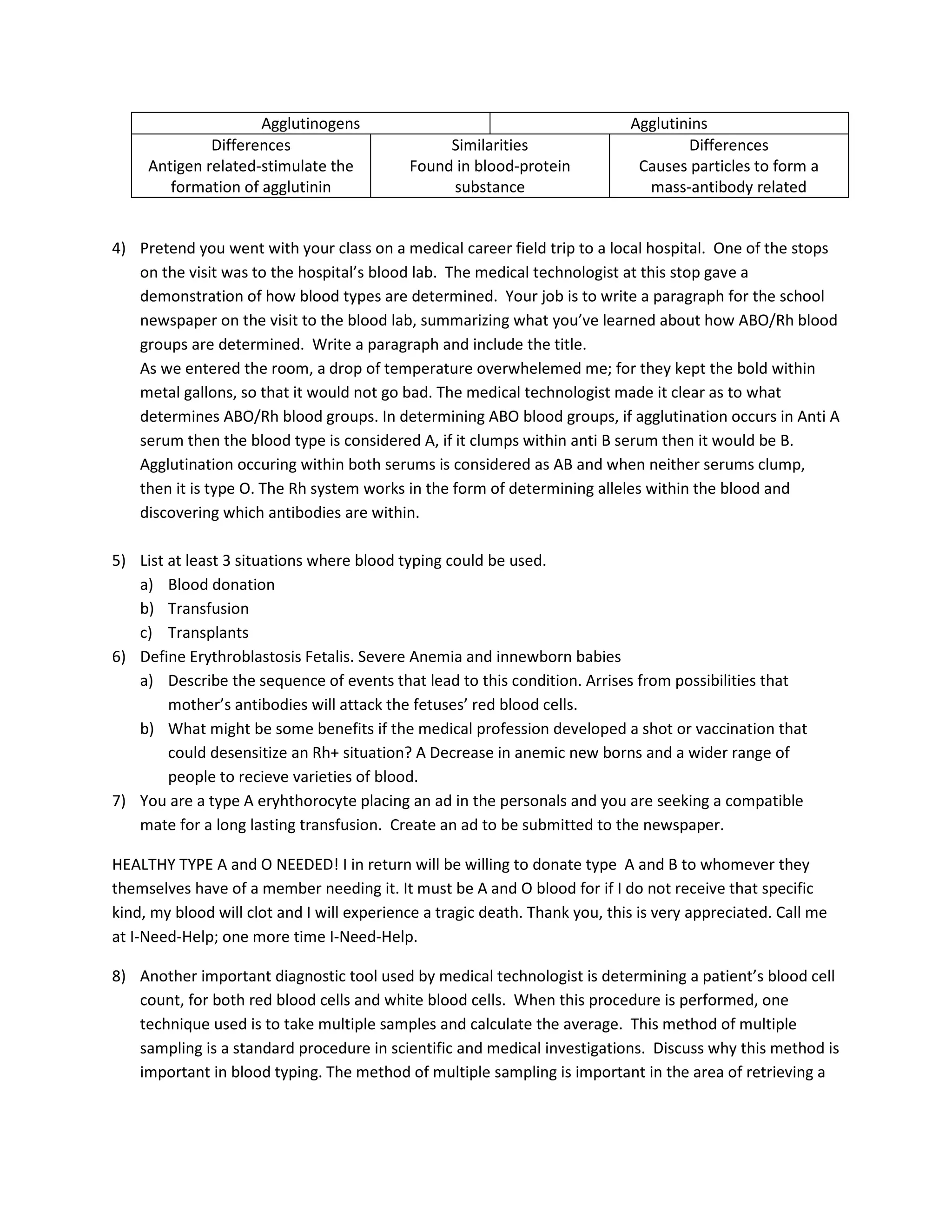 Blood typing analysis | PDF