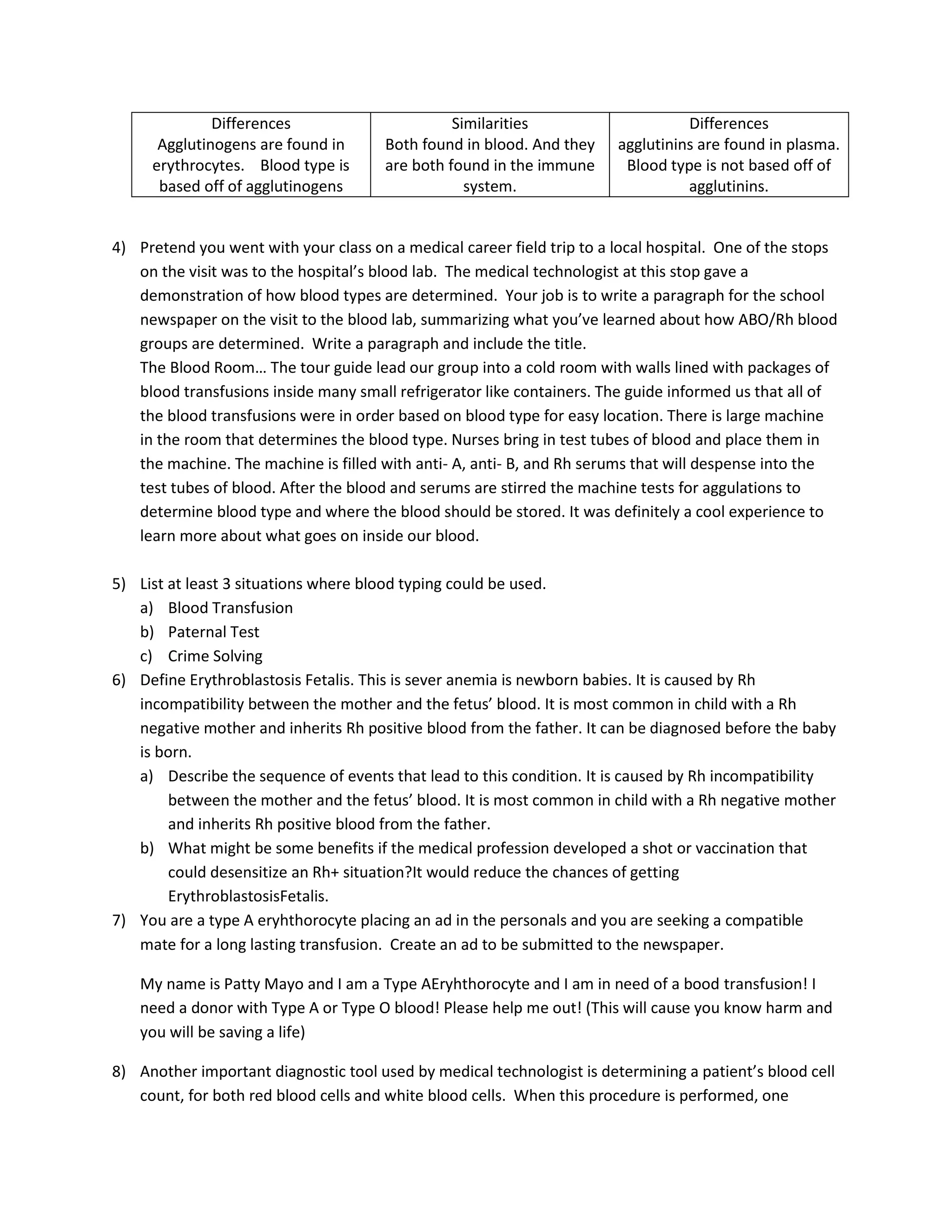 Blood typing analysis | DOCX