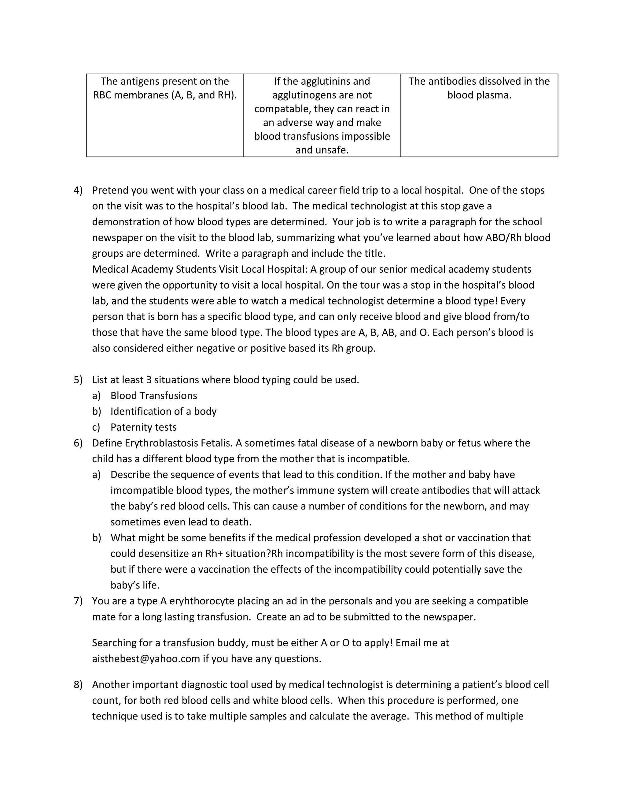 Blood typing analysis | DOCX