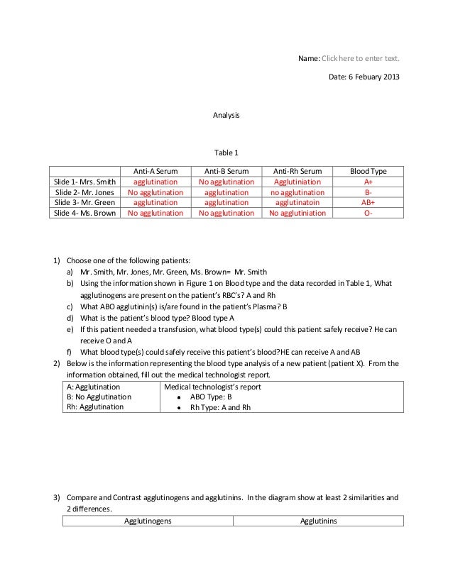 Blood typing analysis lab