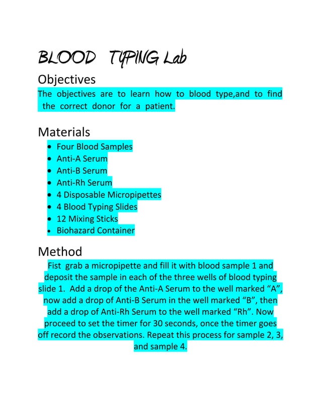 Blood typing lab | PDF