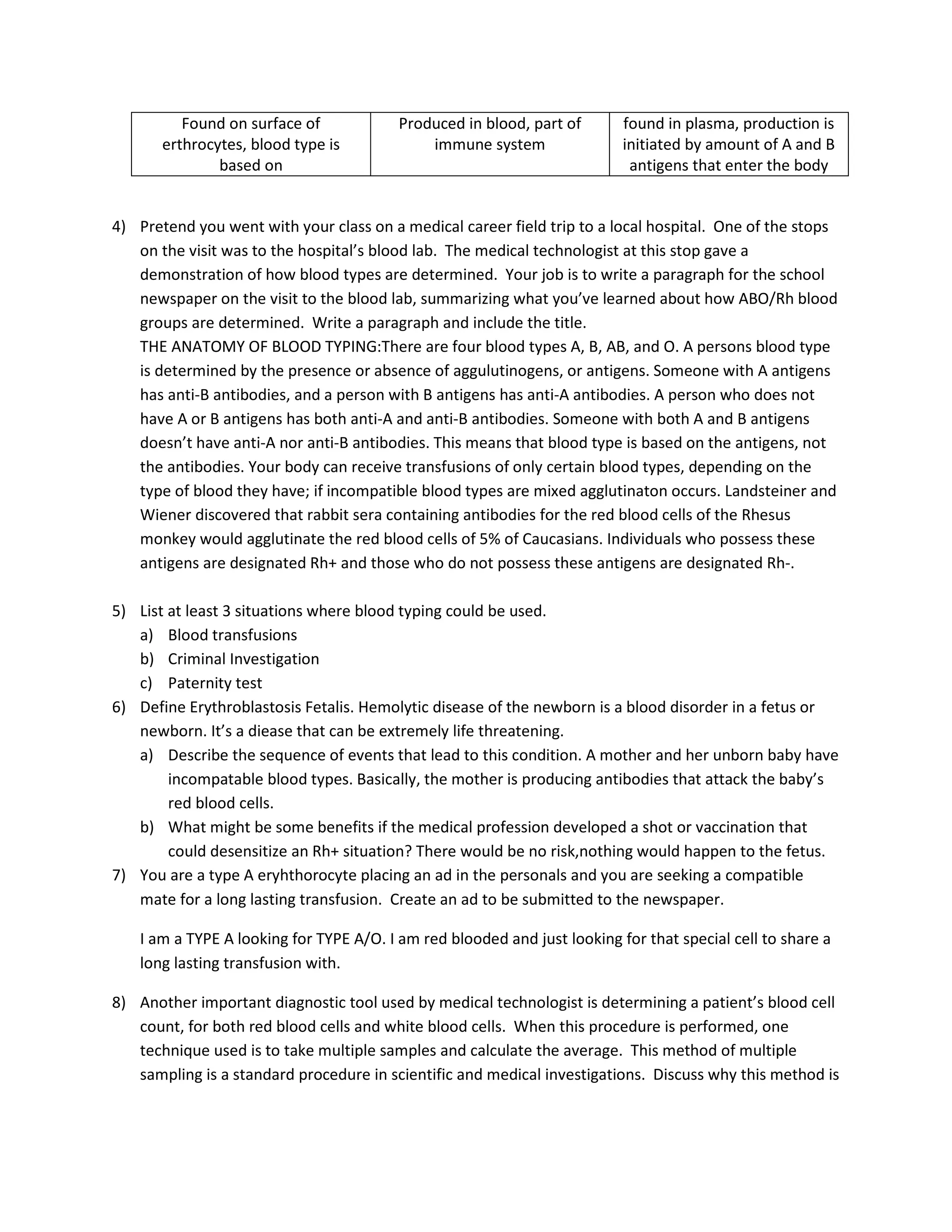 Blood typing lab | PDF
