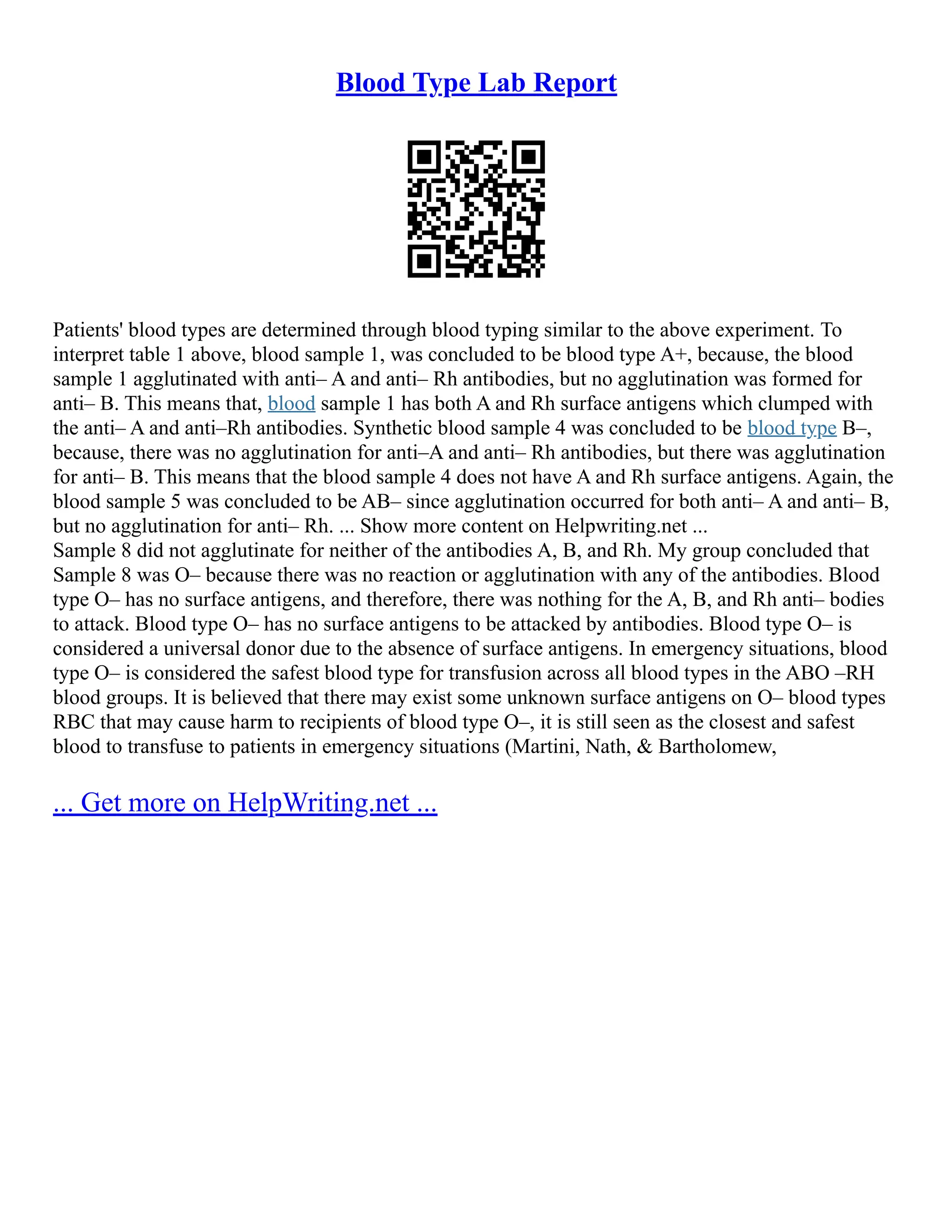 Blood Typing Lab Report | PDF