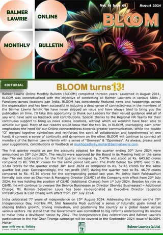 BLOOM_August2024. Balmer Lawrie Online Monthly Bulletin | PDF