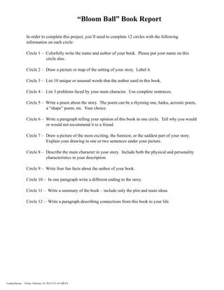 Bloom Ball Book Report | PDF