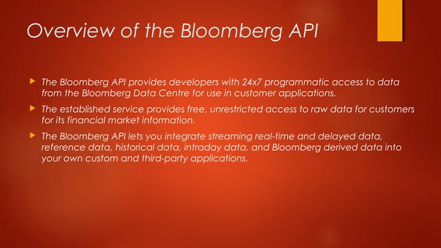Bloomberg API Open Source Development and Solution Providers India | PPT