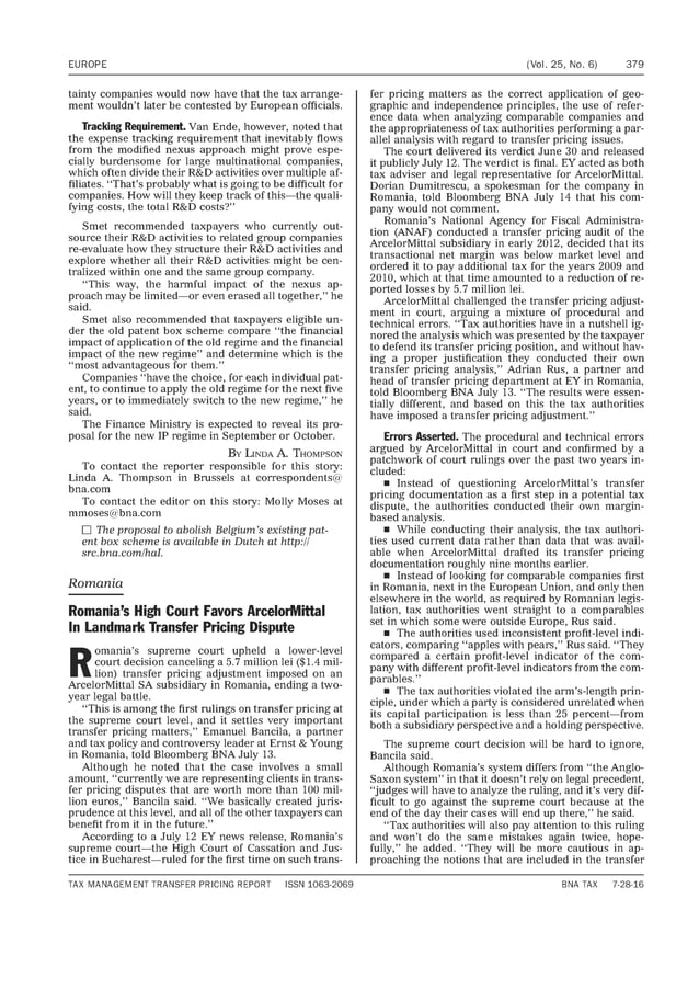 Bloomberg Transfer Pricing Report July 2016 | PDF