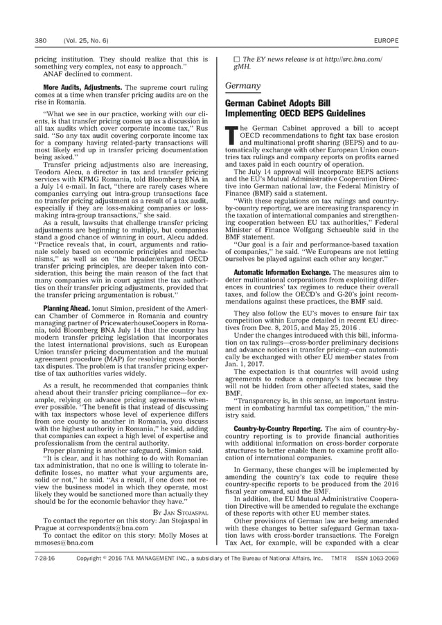 Bloomberg Transfer Pricing Report July 2016 | PDF