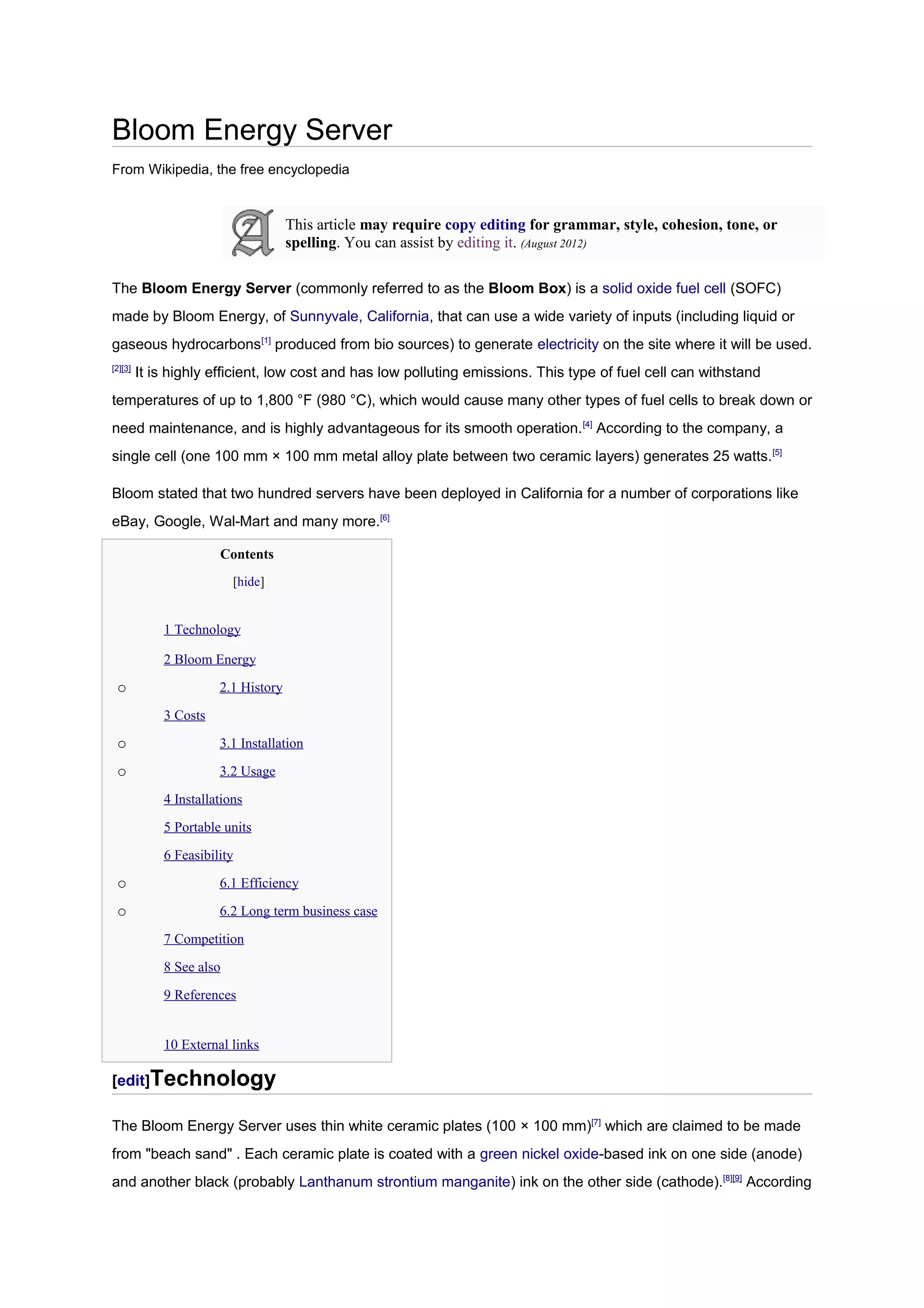 Bloom energy server | DOC | Power and Energy Industry | Industries