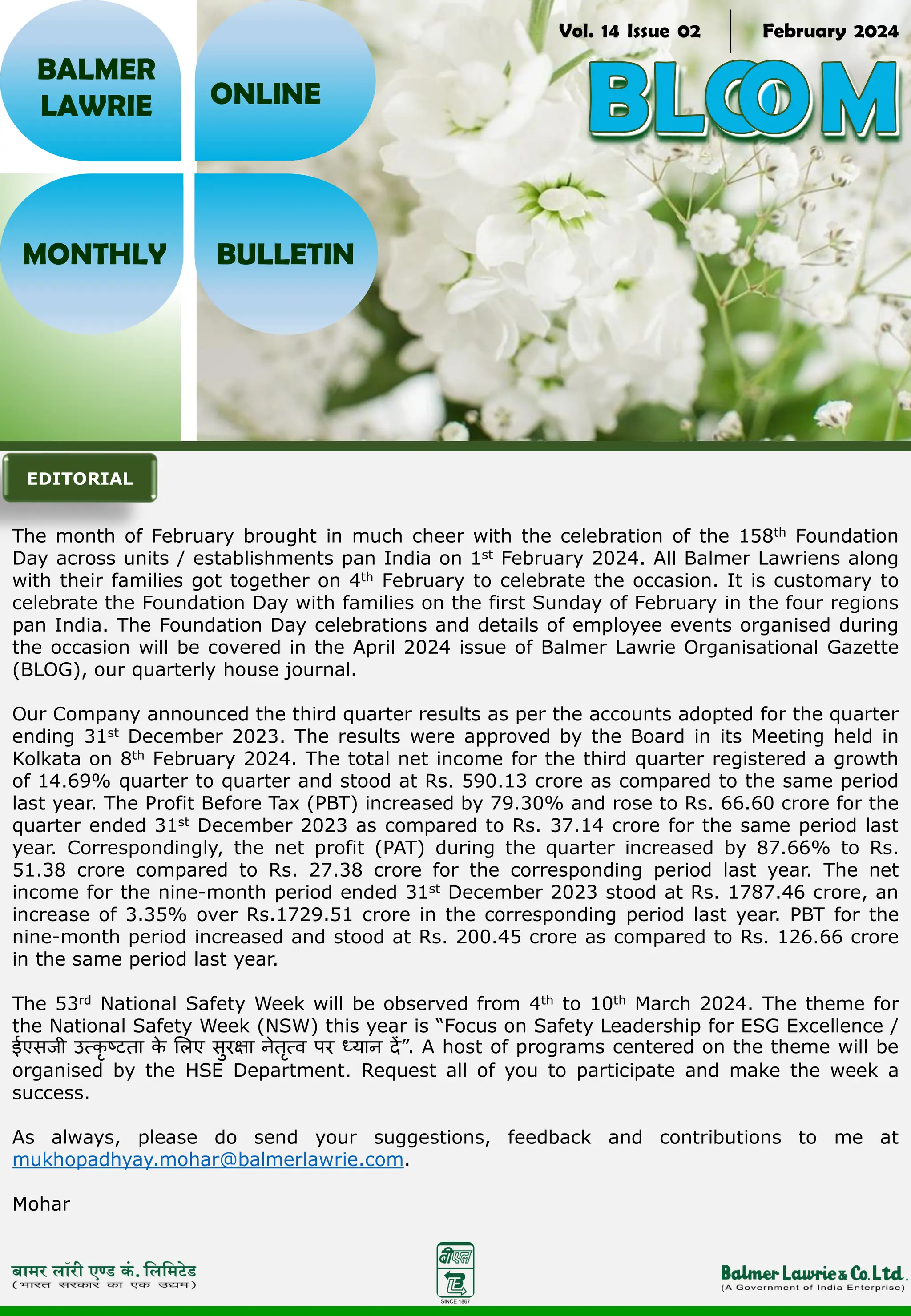 BLOOM_February2024. Balmer Lawrie Online Monthly Bulletin | PDF