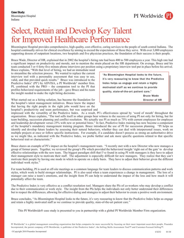 Hospital Case Study: Select, Retain and Develop Key Talent for Improved Healthcare Performance ...