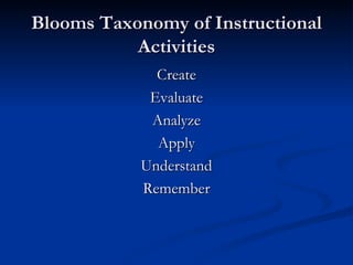 Blooms Taxonomyof Instructional Activities | PPT