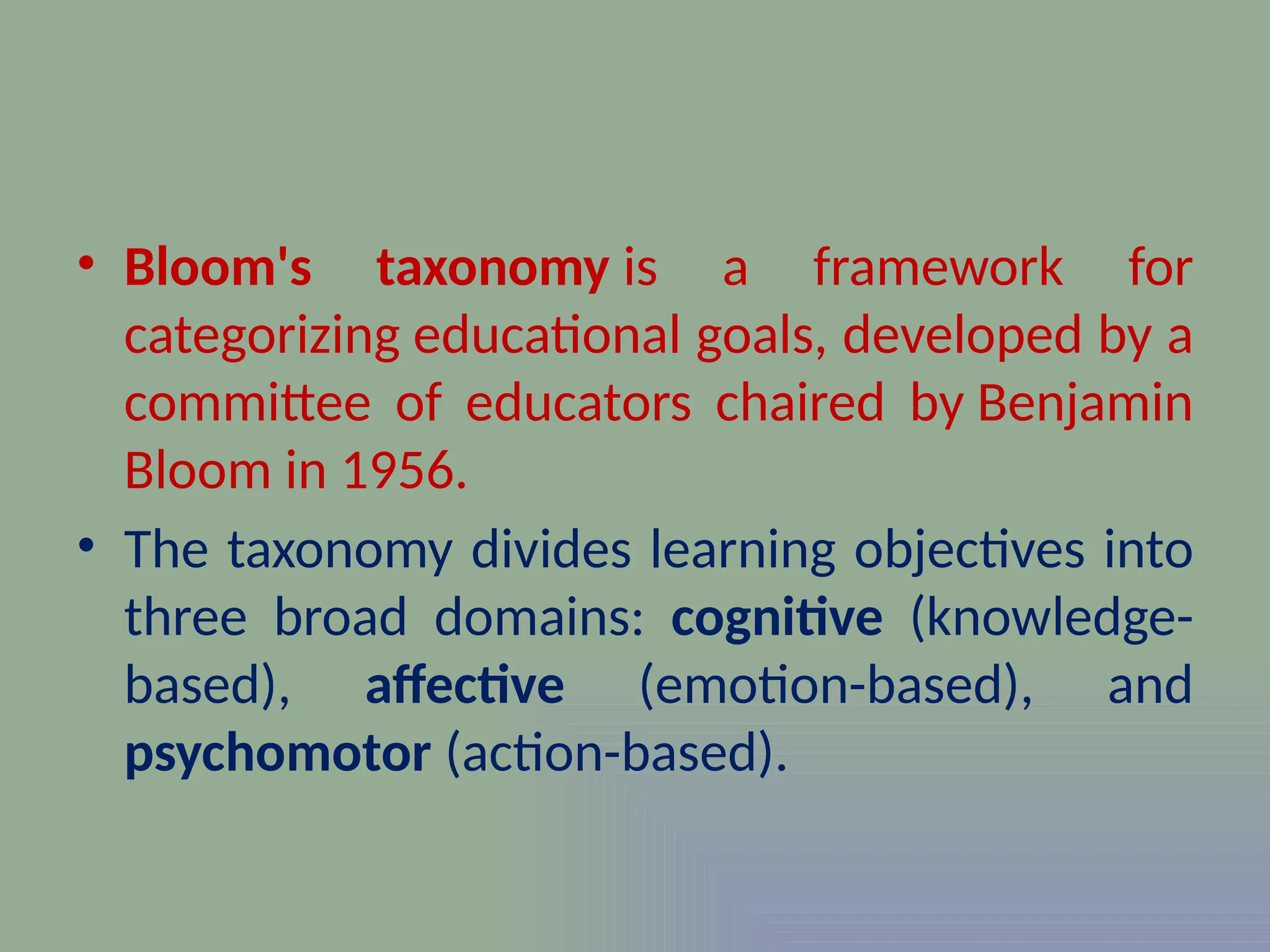 Bloom's taxonomy, importance in education .pptx