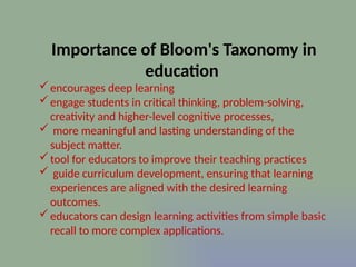 Bloom's taxonomy, importance in education .pptx