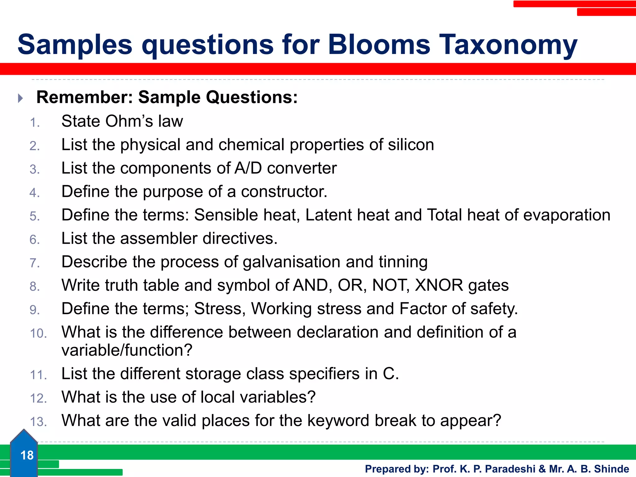 Blooms Taxonomy in Engineering Education | PPSX