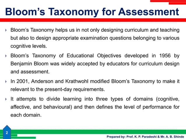 Blooms Taxonomy in Engineering Education | PPSX