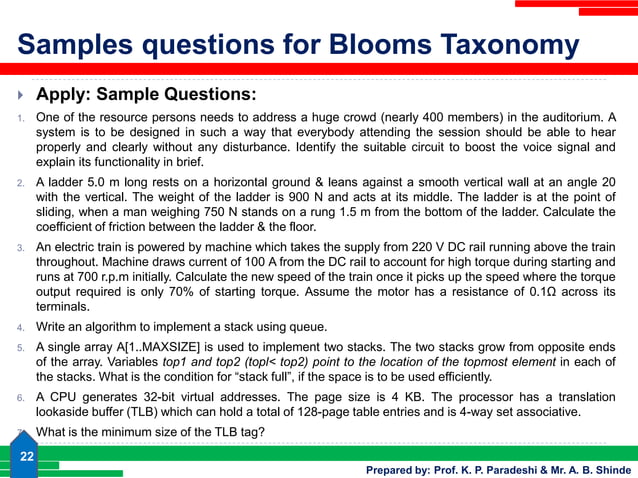 Blooms Taxonomy in Engineering Education | PPSX