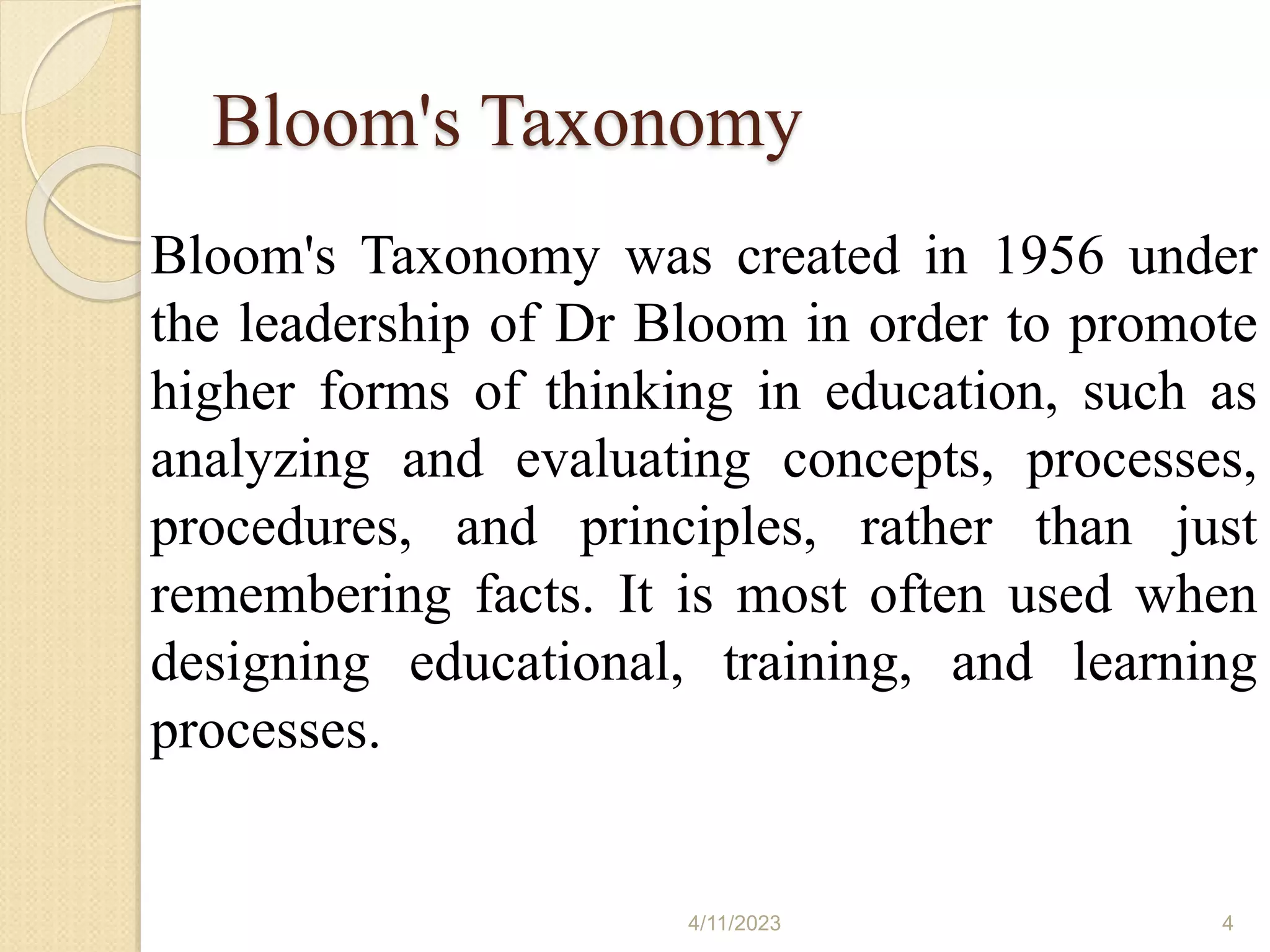 blooms taxonomy | PPT