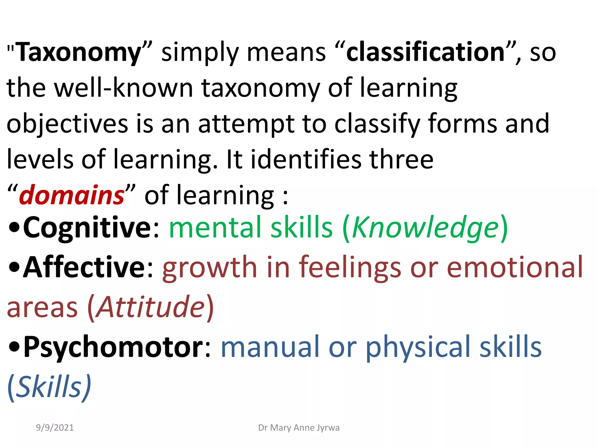 Blooms taxonomy cognitive domain. MAJ ppt | PPT