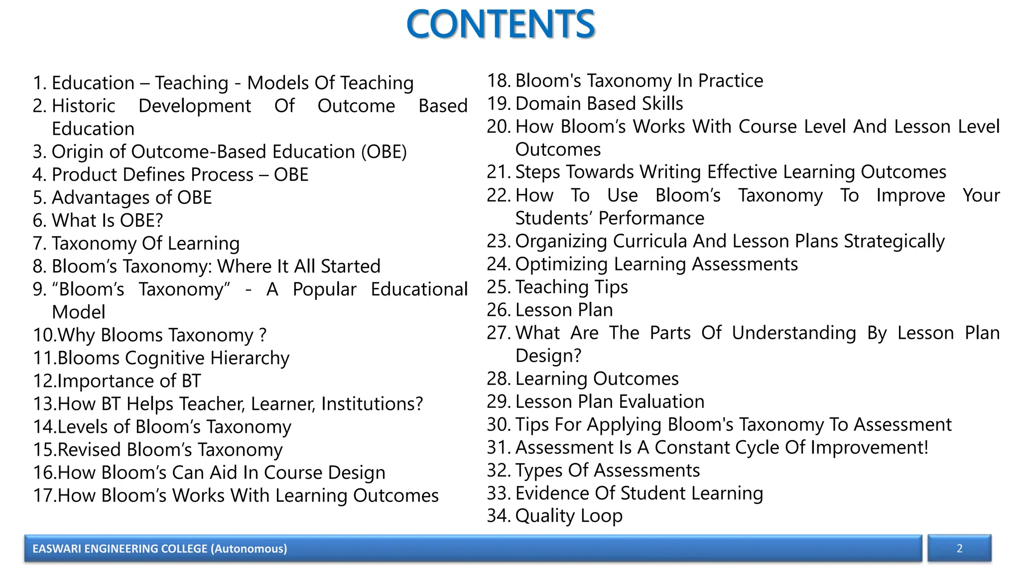 Blooms Taxonomy - Higher Education power point presentation | PPT