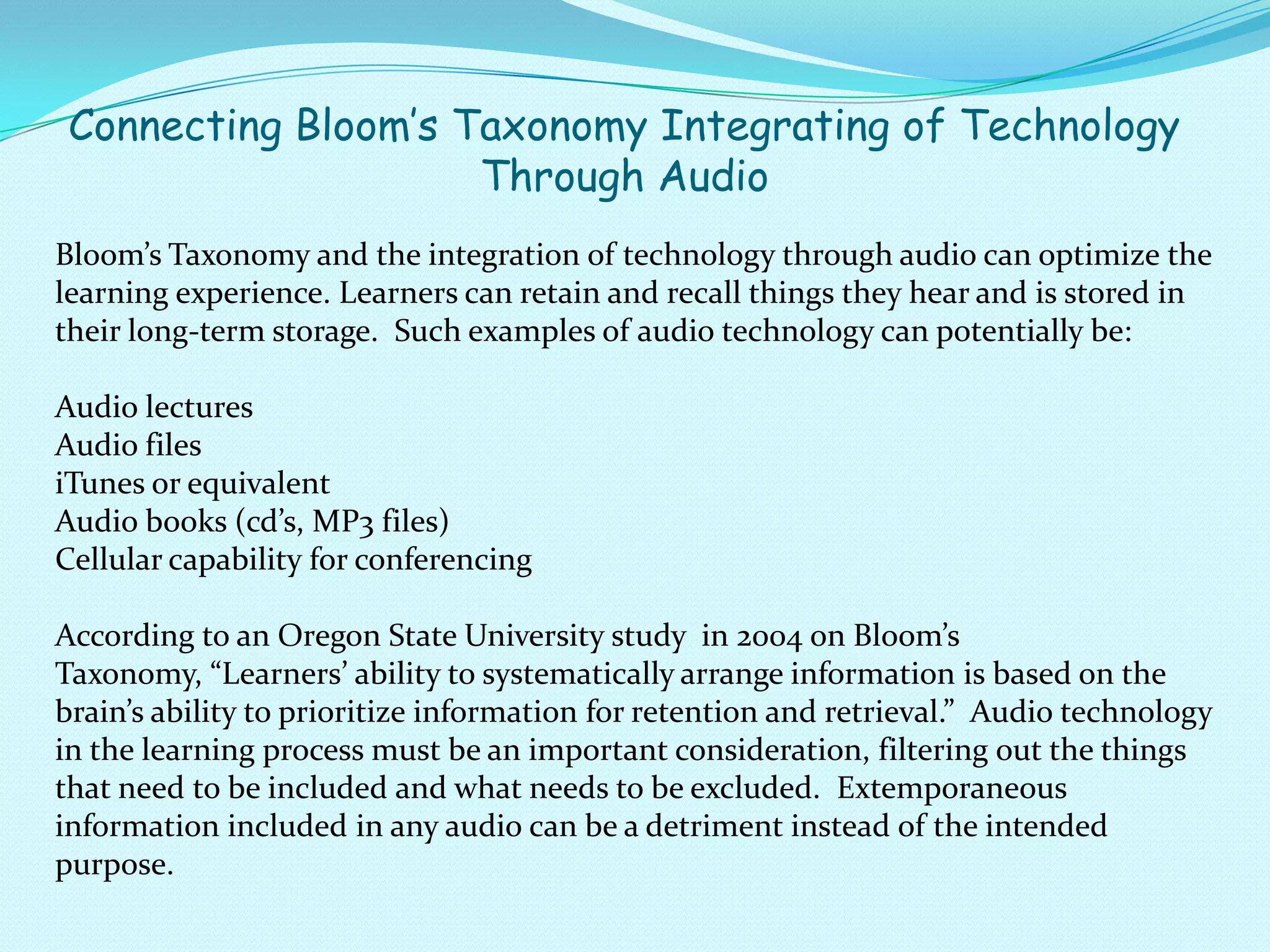 Team D Presents: The Introduction of Bloom's Taxonomy and Technology | PPTX