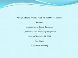 Team D Presents: The Introduction of Bloom's Taxonomy and Technology | PPT