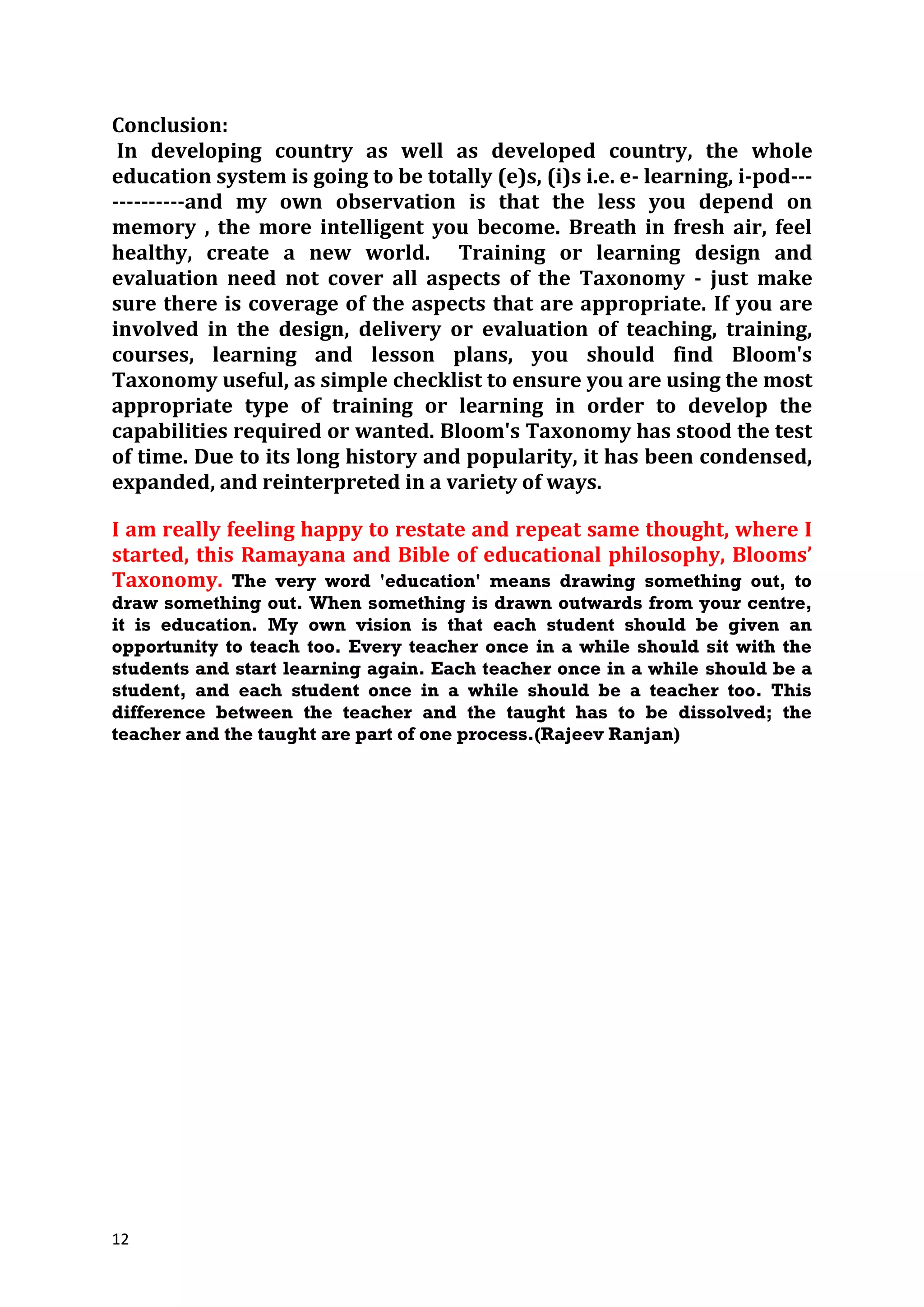 Blooms taxonomy a revolutionary learning approach | PDF