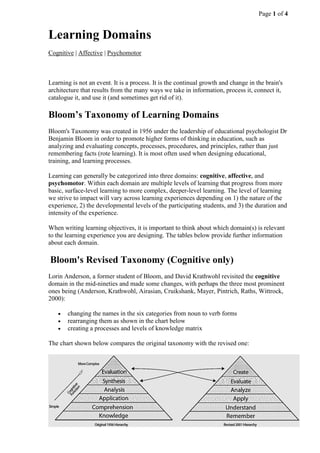 Bloom's taxonomy (learning domains) | PDF