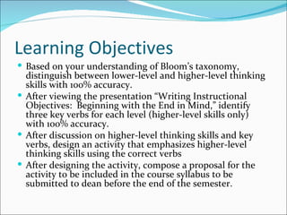 Bloom’s taxonomy of cognitive objectives | PPT