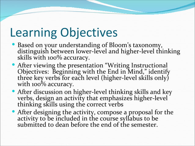 Bloom’s taxonomy of cognitive objectives | PPT
