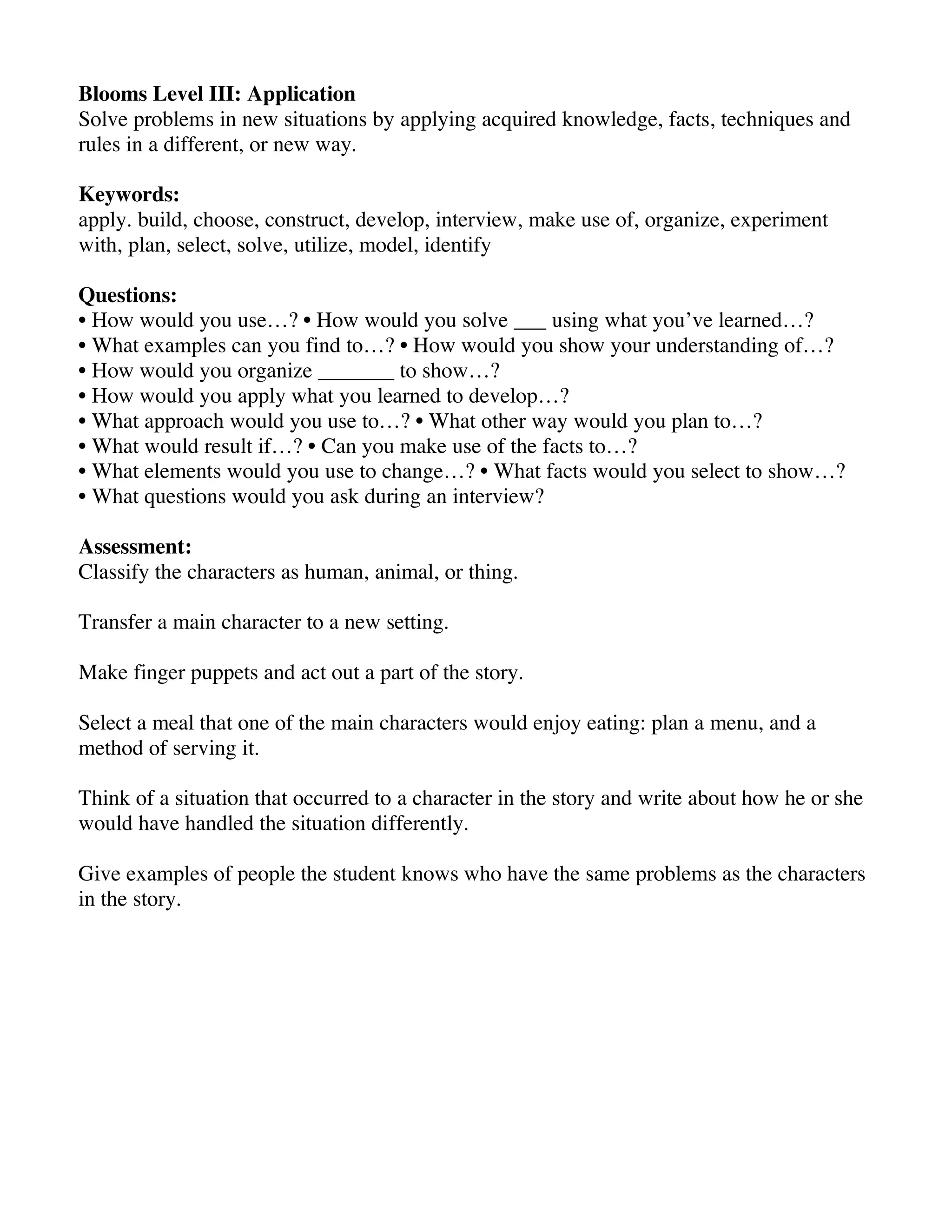 Blooms taxonomy questions | PDF